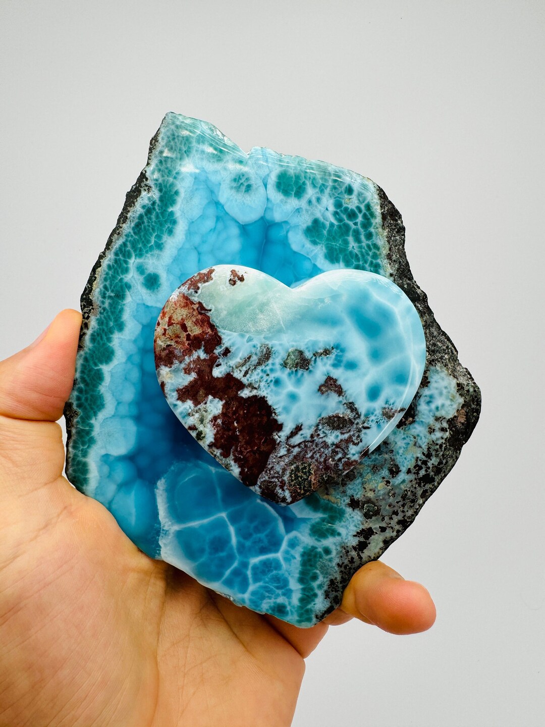 Larimar Red Iron Heart,aaa Larimar,iron Larimar,larimar Palm Stone ...