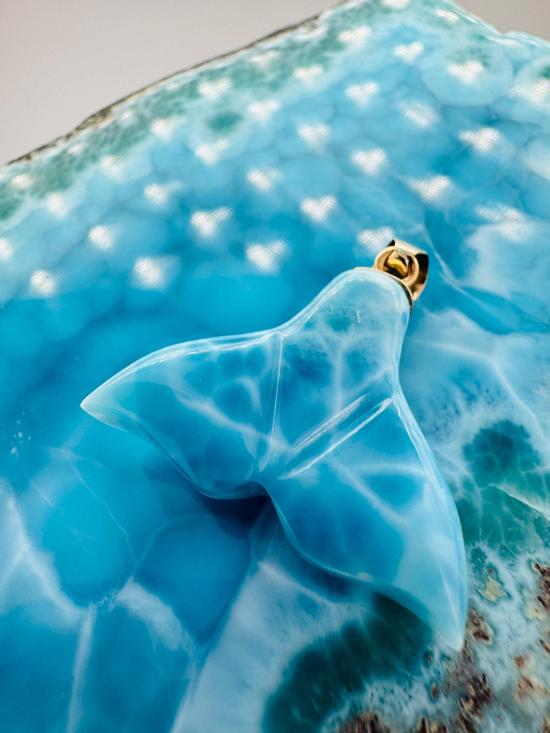 Larimar Whale Tail Pendant With Gold,super Blue Larimar,aaa Larimar ...
