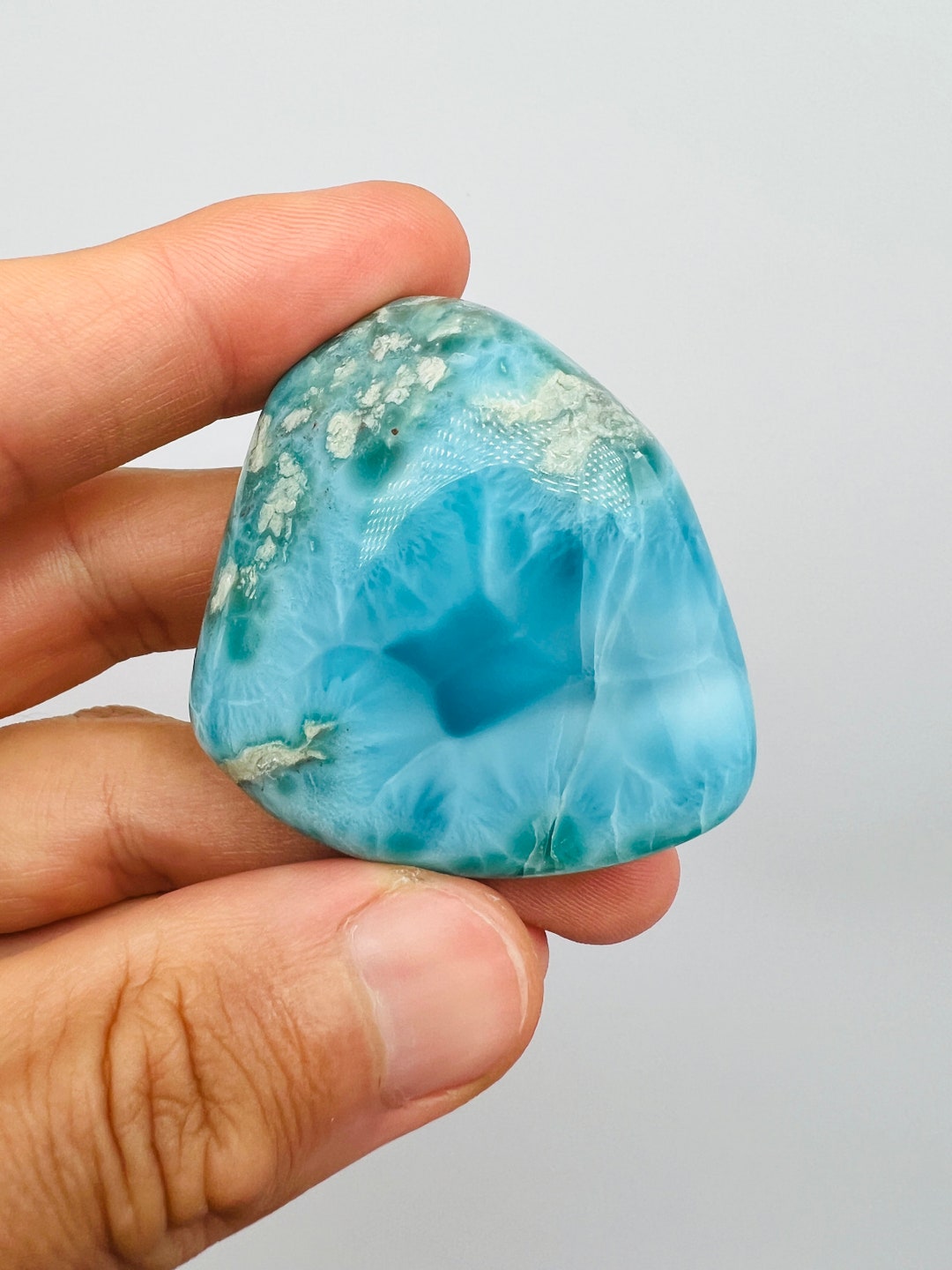 Super Blue Larimar Palm Stone,deep Blue Core,larimar Freeform,aaa ...