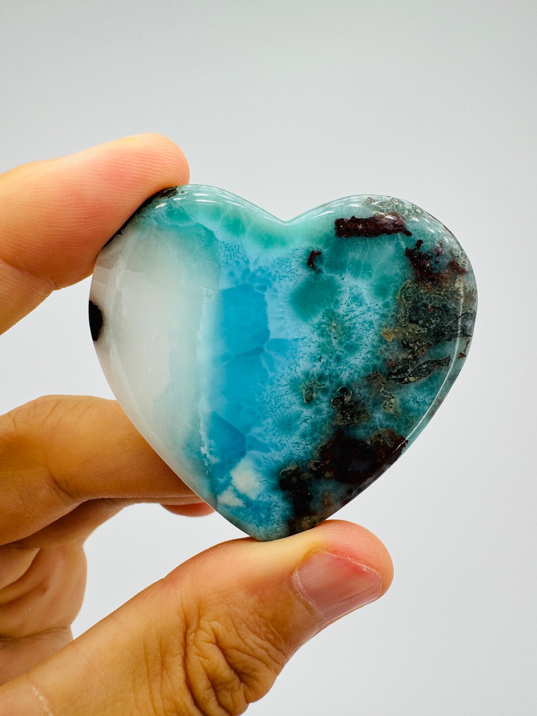 Larimar Red Iron Heart,aaa Larimar,iron Larimar,larimar Palm Stone ...
