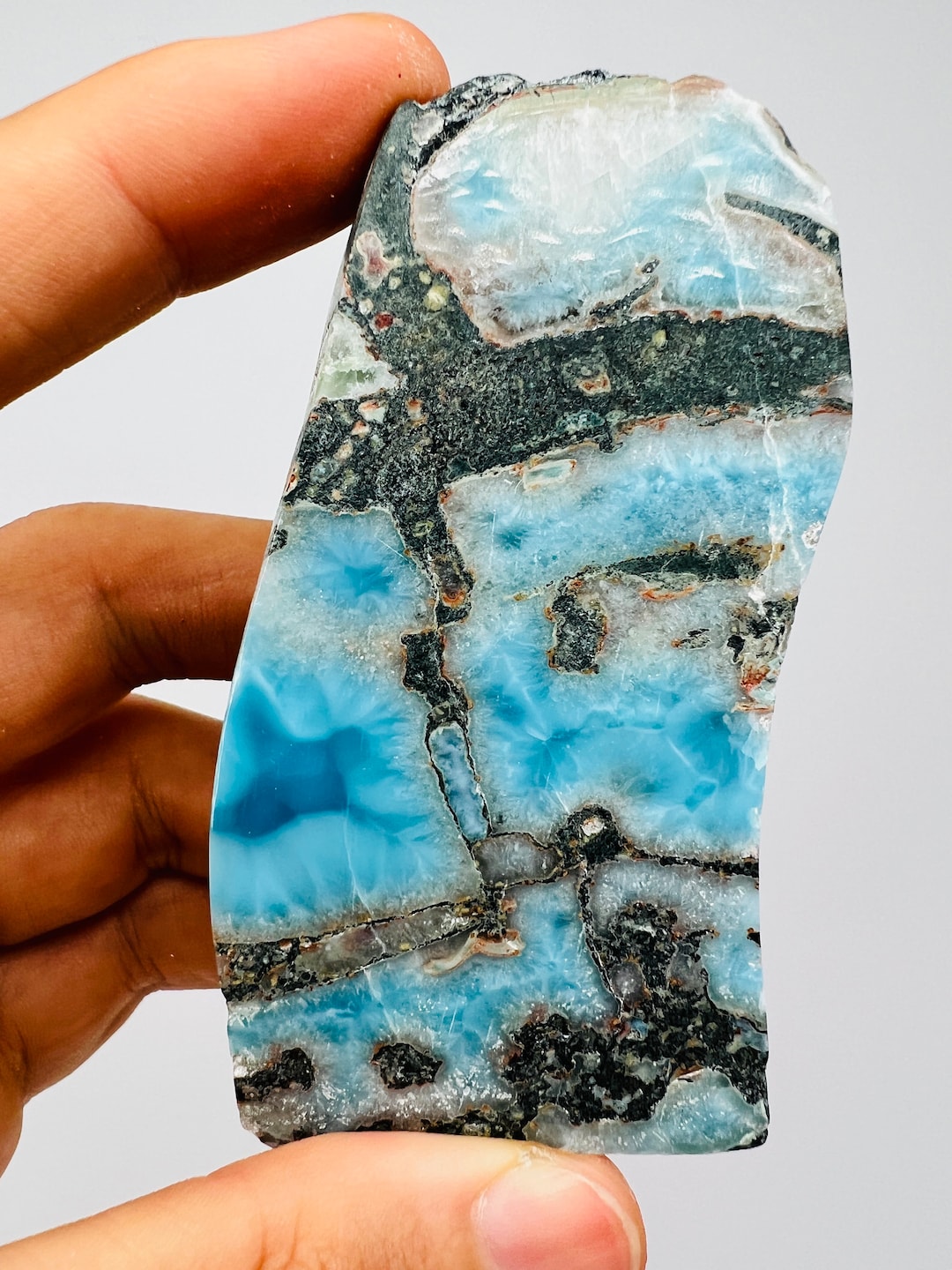 Stunning Super Blue Larimar Art Slab With Copper,aaa Larimar,raw ...