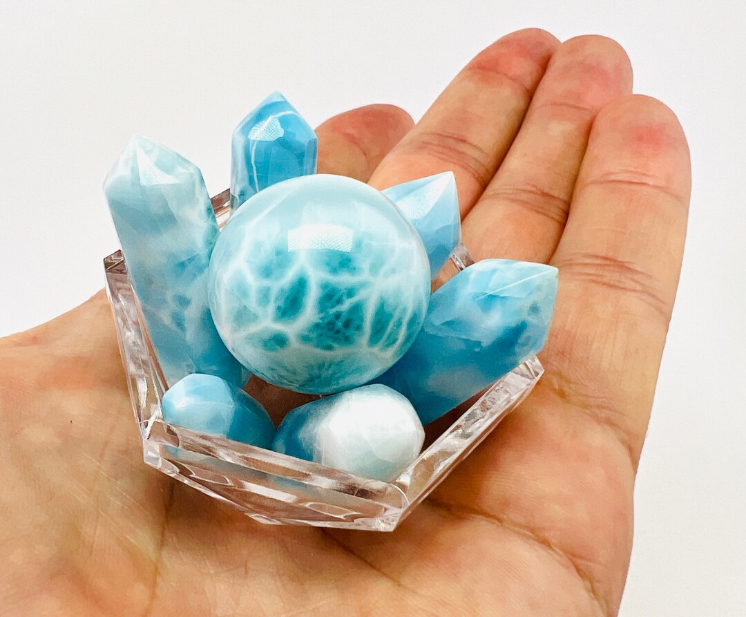 Larimar Set - 6 Towers and 1 Sphere in a Bowl,aaa Larimar,larimar Ball ...