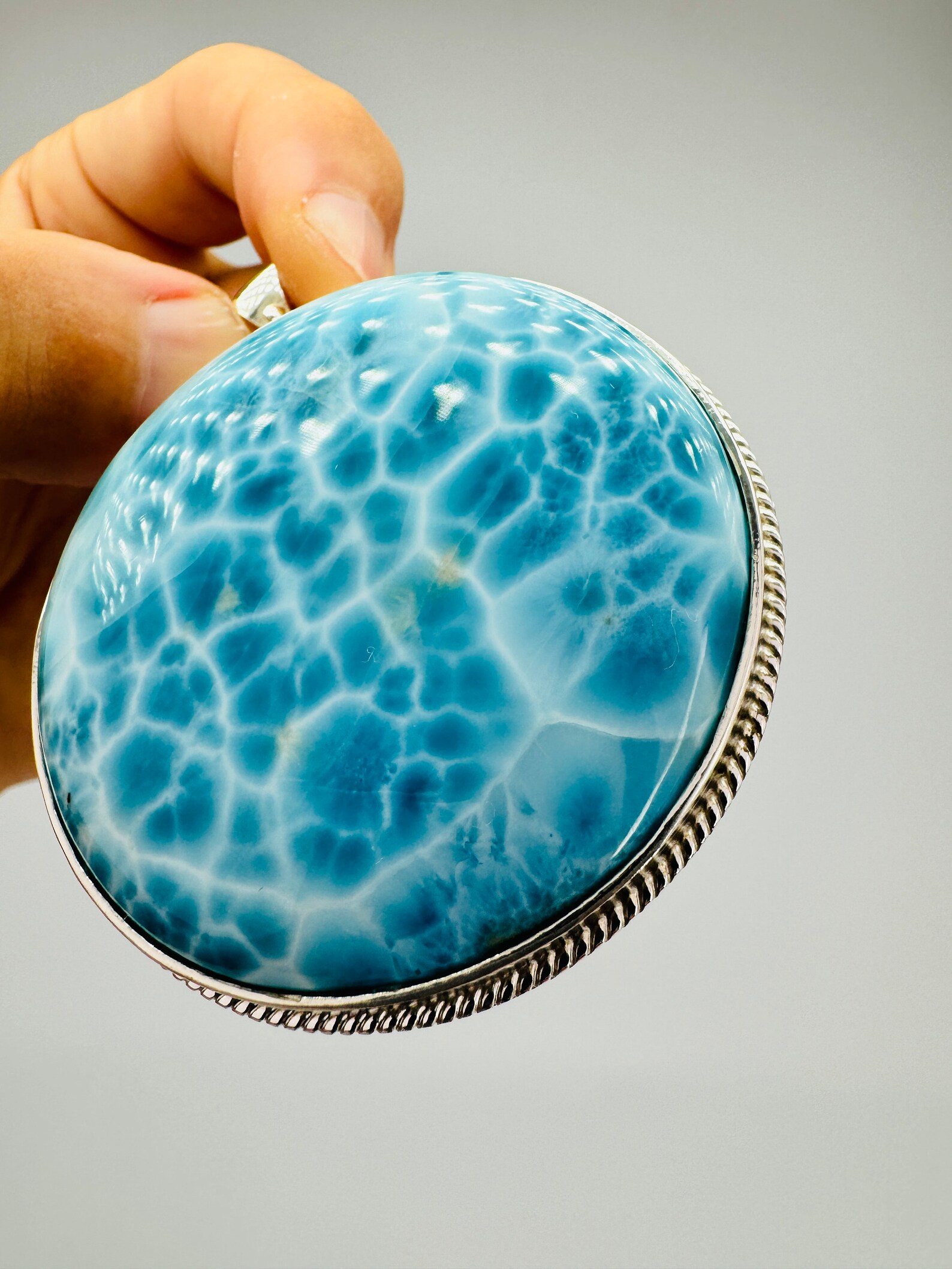 Exclusive Larimar Azure Pendant "ocean's Whisper",super Blue Larimar ...