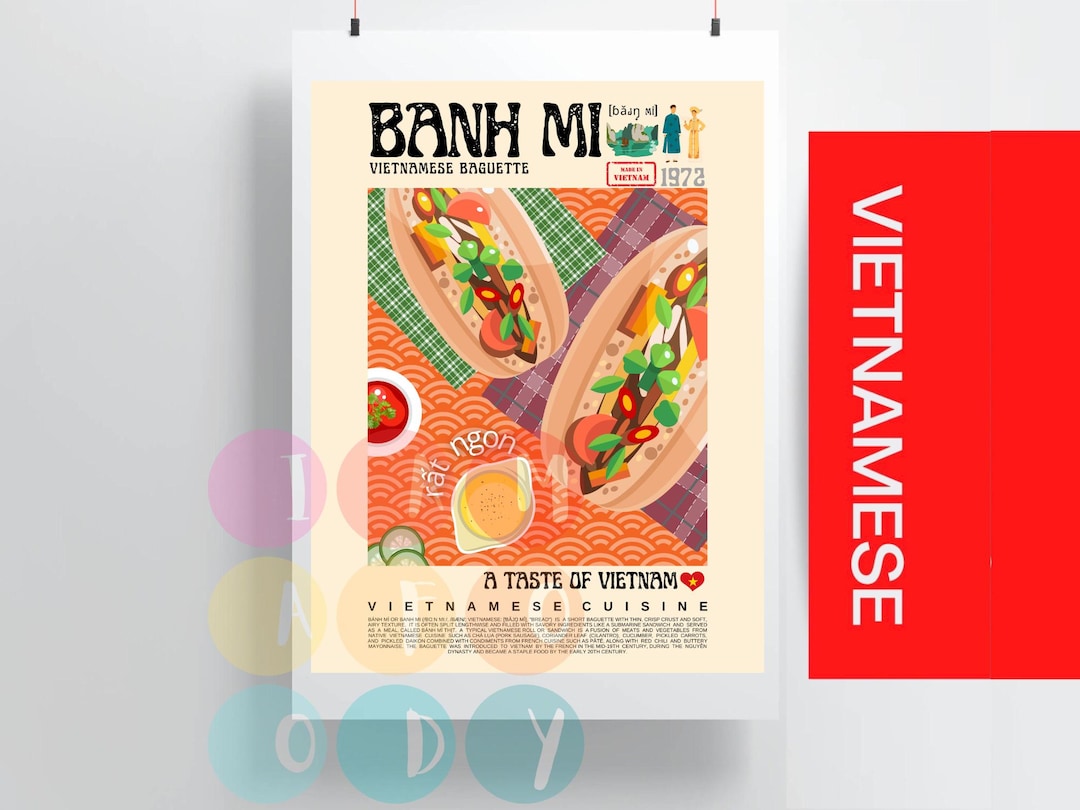 Banh Mi Retro Style Poster | Vietnam Food Wall Art | Vietnamese Cuisine ...
