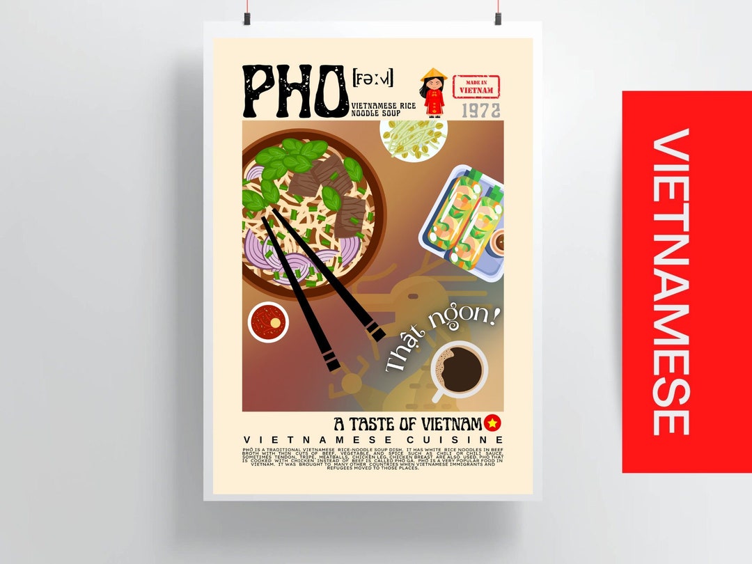 Pho Poster Vintage Style Vietnam Food Wall Art Vietnam - Etsy
