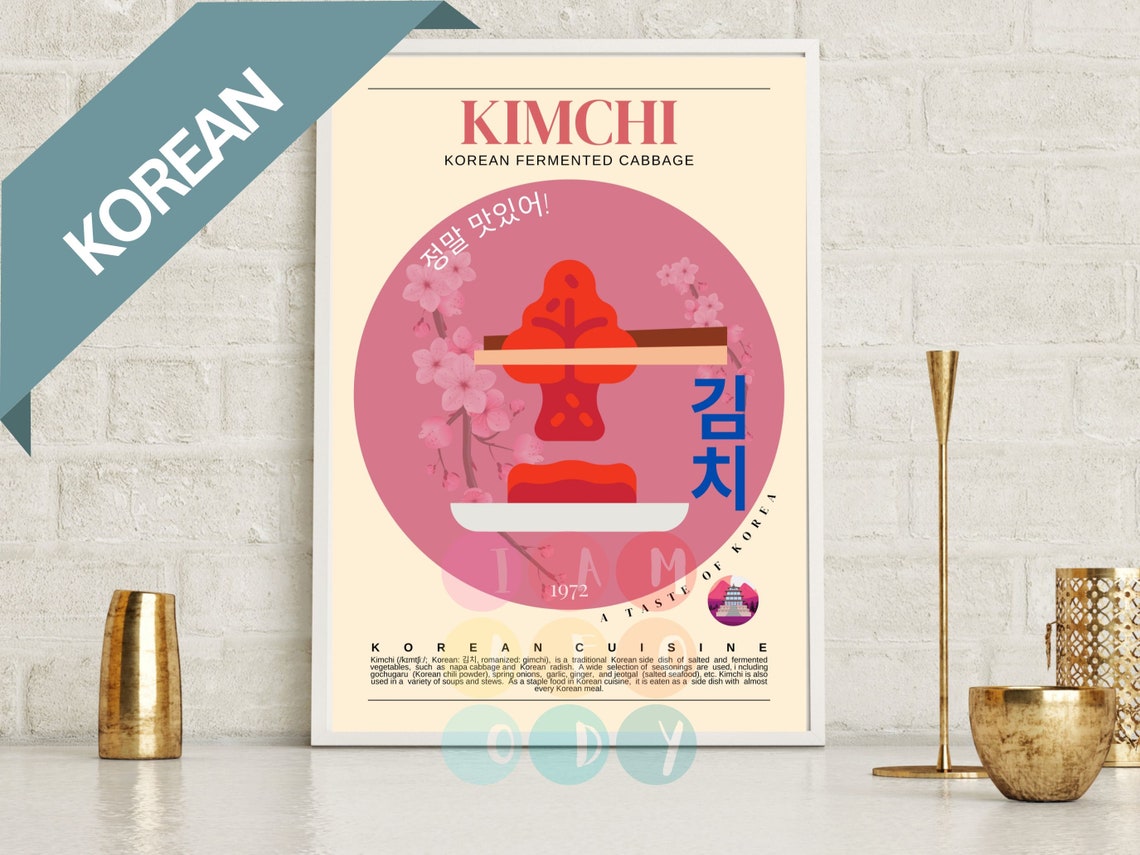 Kimchi Poster Retro Style, Korean Food Vintage Wall Art, Korean Cuisine ...