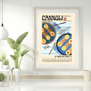 Cannoli Poster Vintage Style, Italian Pastry Cuisine Wall Art, Modern ...