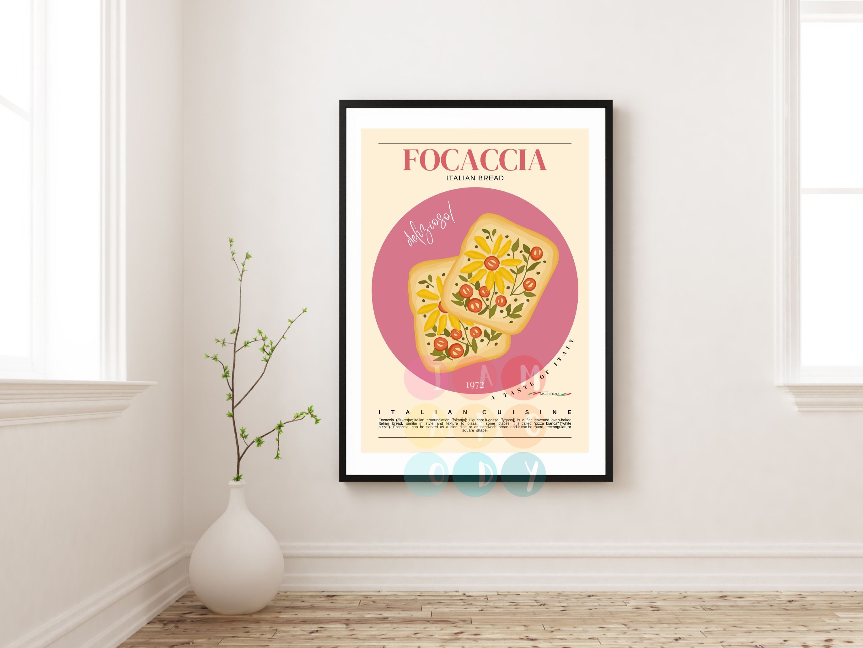 Focaccia Poster Retro Style, Italian Cuisine Wall Art, Italy Vintage ...