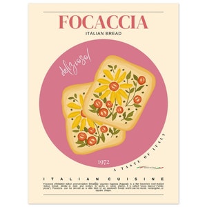 Focaccia Poster Retro Style, Italian Cuisine Wall Art, Italy Vintage ...