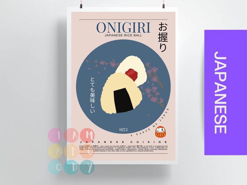 Onigiri Poster Retro Style Japanese Vintage Food Wall Art - Etsy