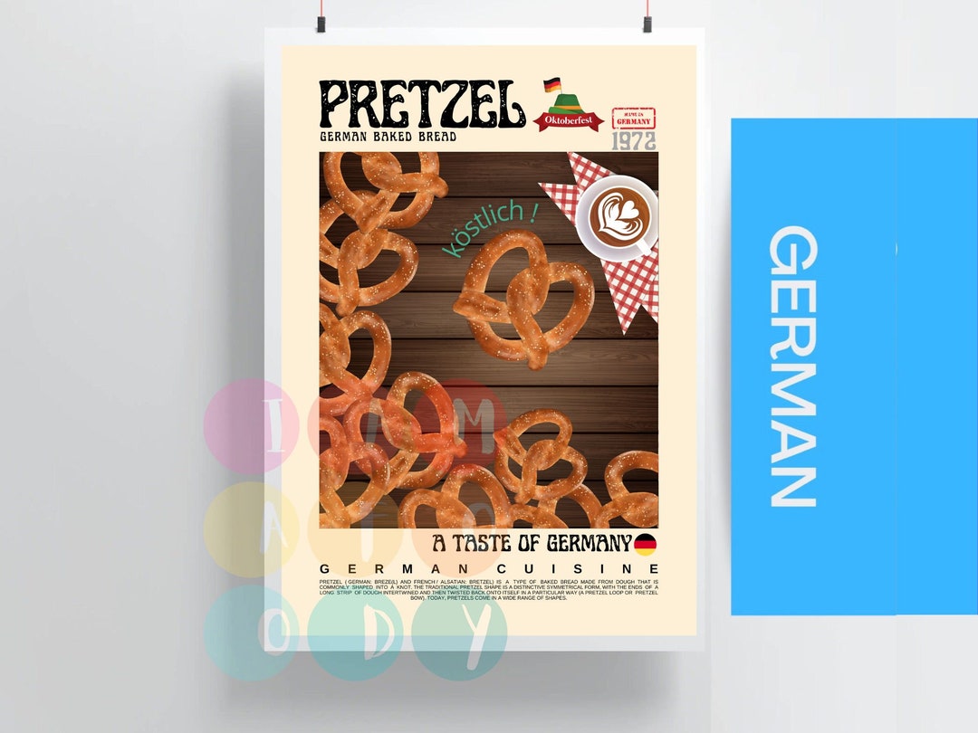 Pretzel Poster Retro Style, German Food Wall Art, Germany Cuisine Print ...