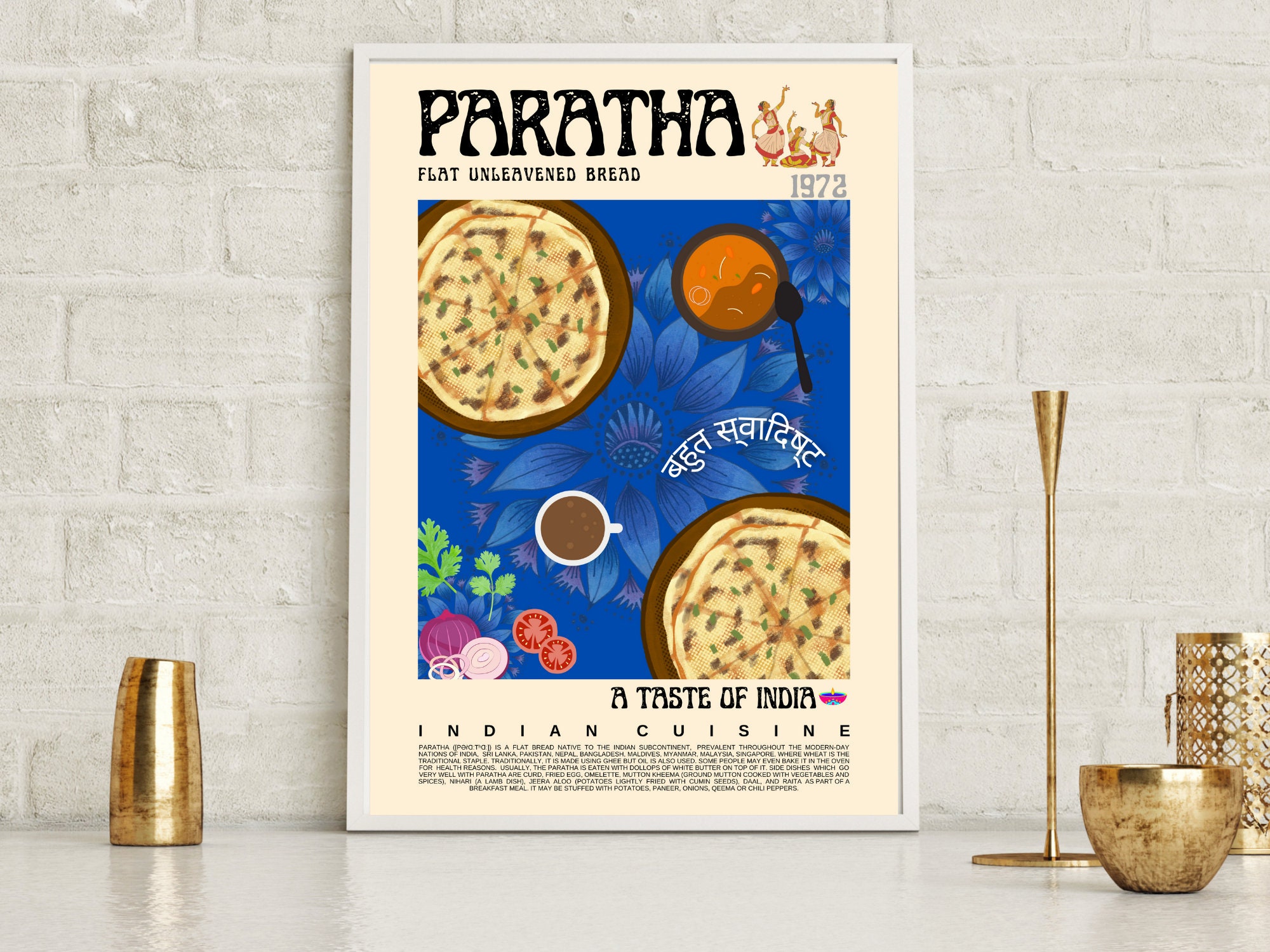 Paratha Poster Retro Style, Indian Cuisine Wall Art, Indian Food Prints ...