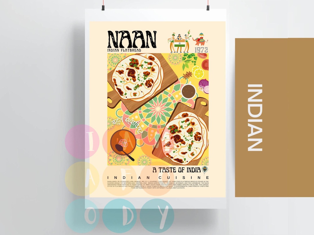 Naan Poster Retro Style, Indian Cuisine Wall Art, Indian Food Prints ...