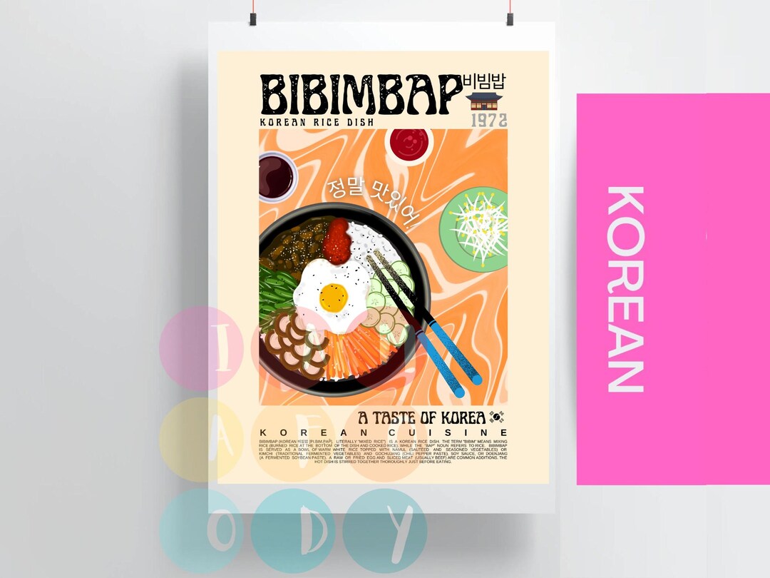 Bibimbap Poster Vintage Style, Korean Food Wall Art, Asian Cuisine ...