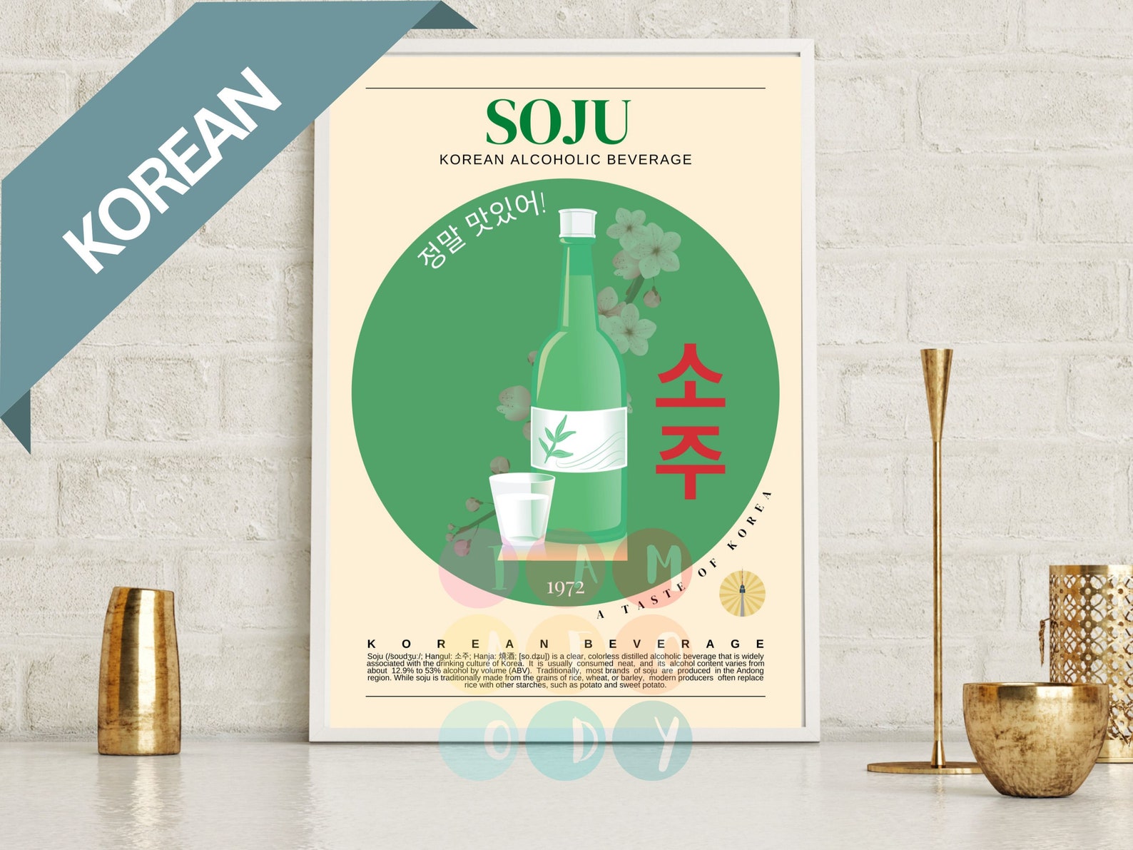 Soju Poster Retro Style, Korean Food Vintage Wall Art, Korean Cuisine ...
