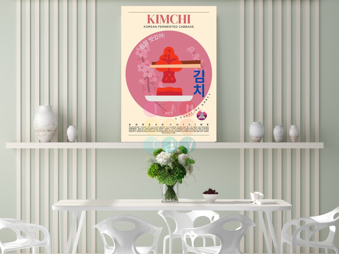 Kimchi Poster Retro Style, Korean Food Vintage Wall Art, Korean Cuisine ...