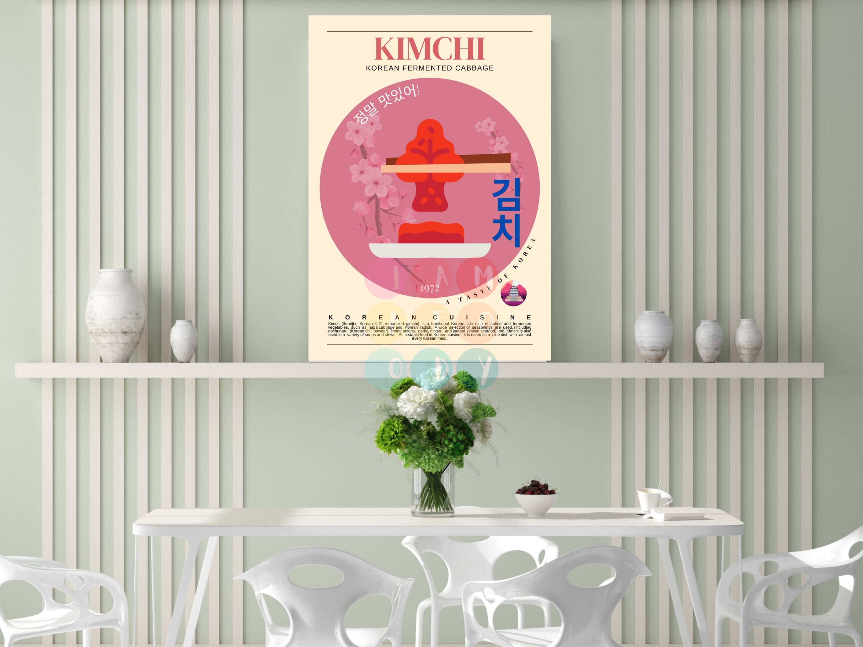 Kimchi Poster Retro Style, Korean Food Vintage Wall Art, Korean Cuisine ...