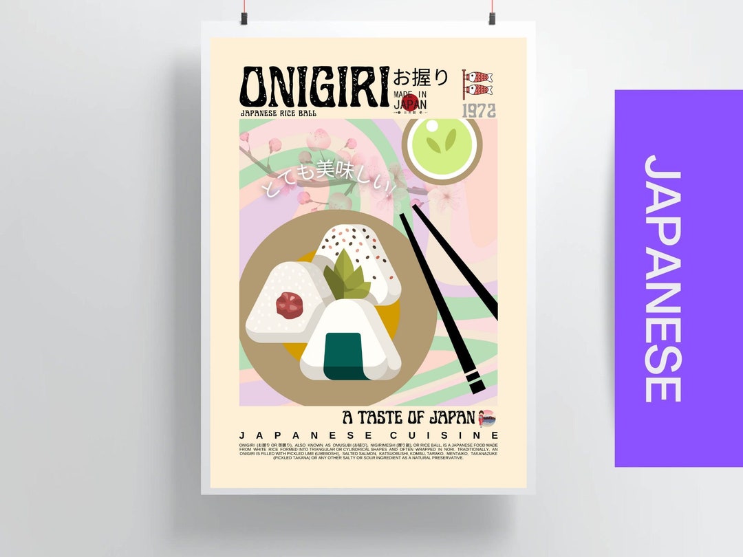 Onigiri Poster Retro Style Japanese Food Wall Art Japan - Etsy