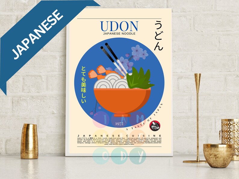 Udon Poster Retro Style, Japanese Vintage Food Wall Art, Japanese ...