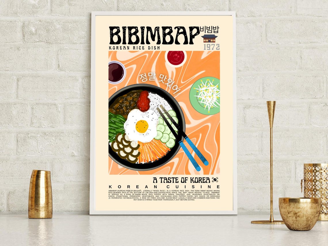 Bibimbap Poster Vintage Style, Korean Food Wall Art, Asian Cuisine ...