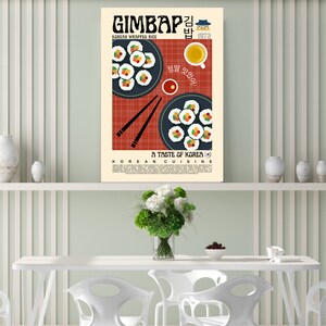 Gimbap Poster Retro Style, Korean Food Vintage Wall Art, Korean Cuisine, Modern Kitchen Decor ...