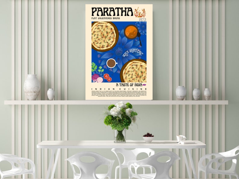 Paratha Poster Retro Style, Indian Cuisine Wall Art, Indian Food Prints ...