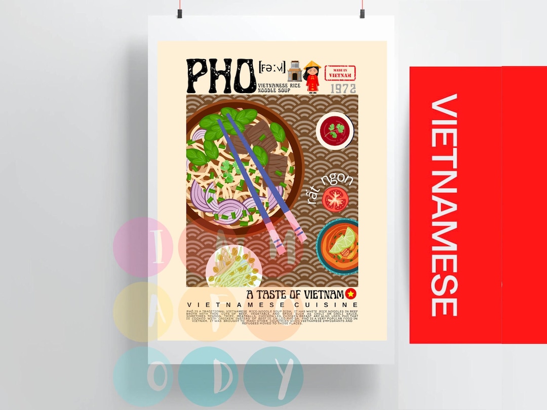 Pho Poster Vintage Style, Vietnam Food Wall Art, Vietnam Delicacy ...