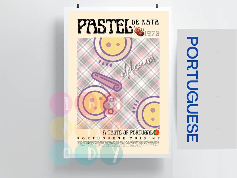 Pastel De Nata Poster Vintage Style, Portuguese Cuisine Wall Art, Food ...