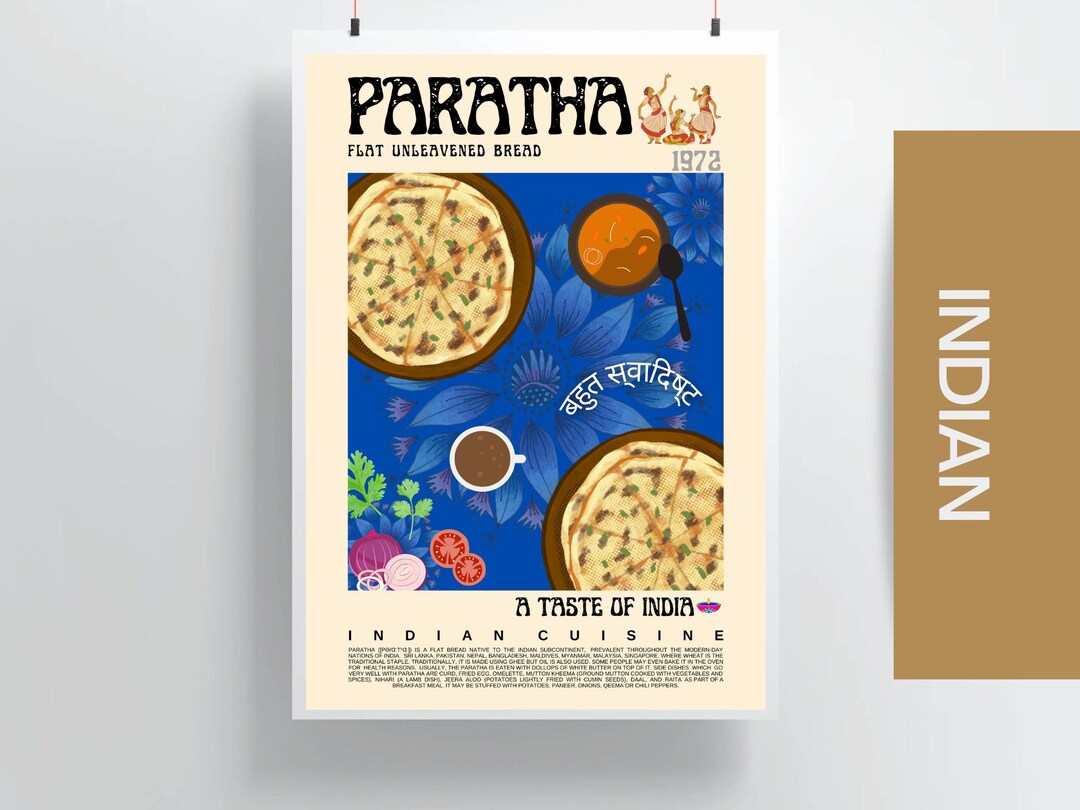 Paratha Poster Retro Style Indian Cuisine Wall Art Indian - Etsy