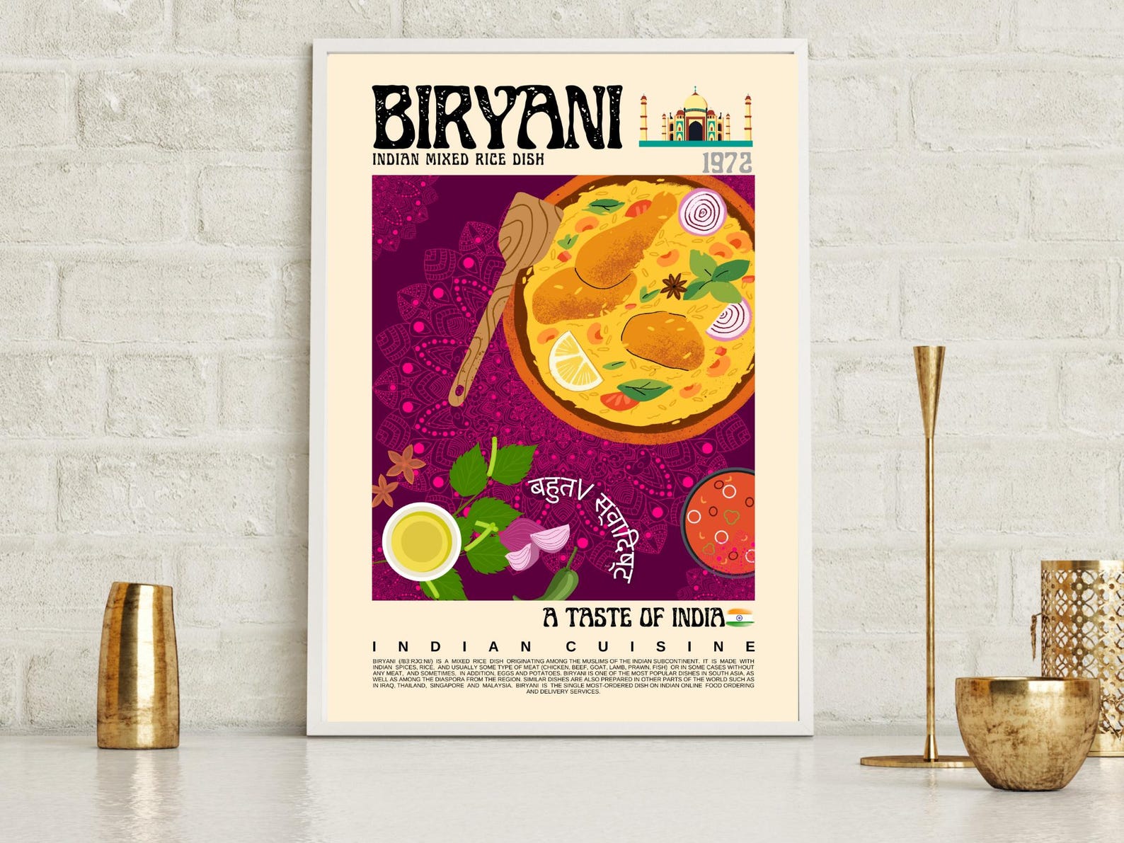 Biryani Poster Retro Style, Indian Cuisine Wall Art, Indian Food Prints ...