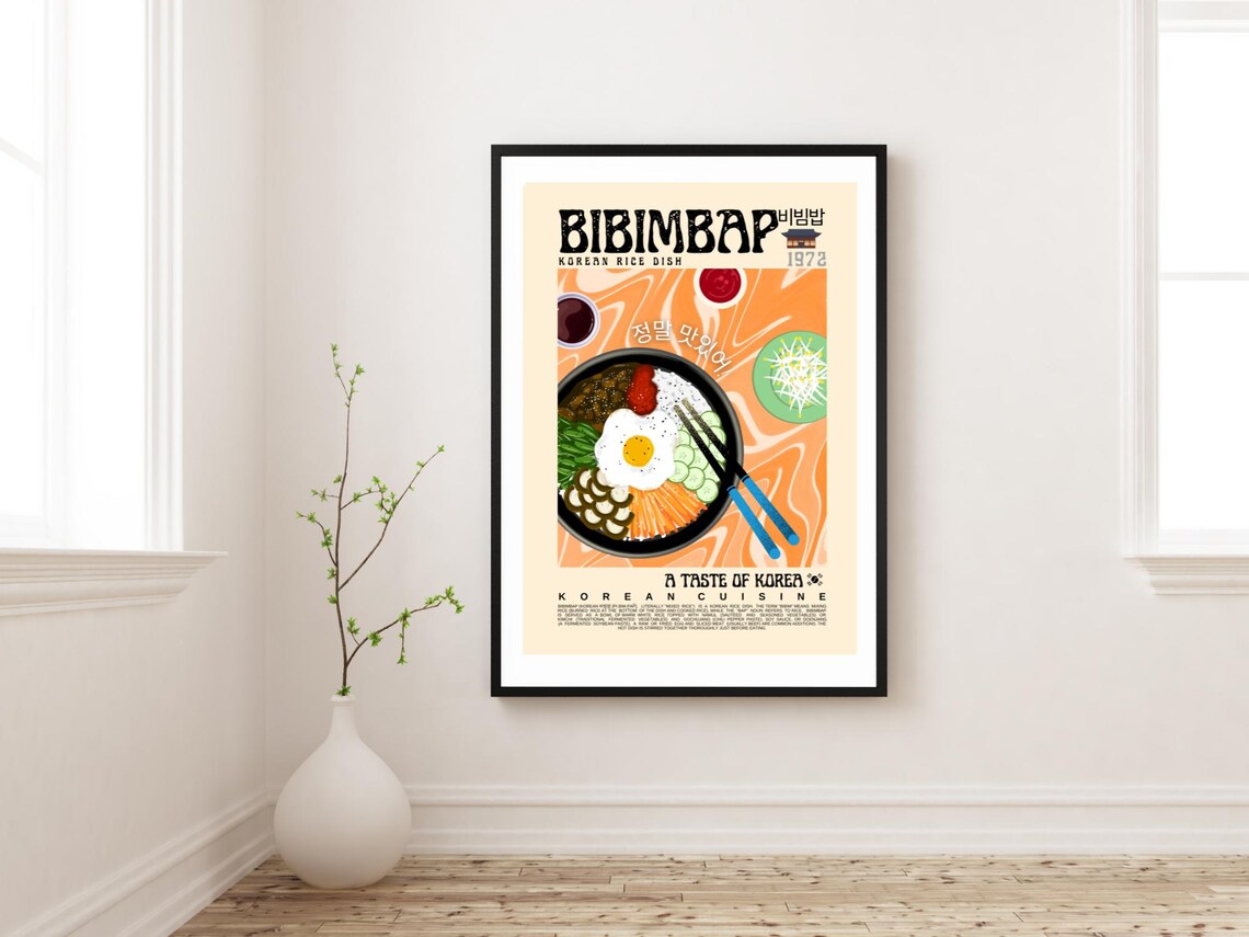 Bibimbap Poster Vintage Style, Korean Food Wall Art, Asian Cuisine ...