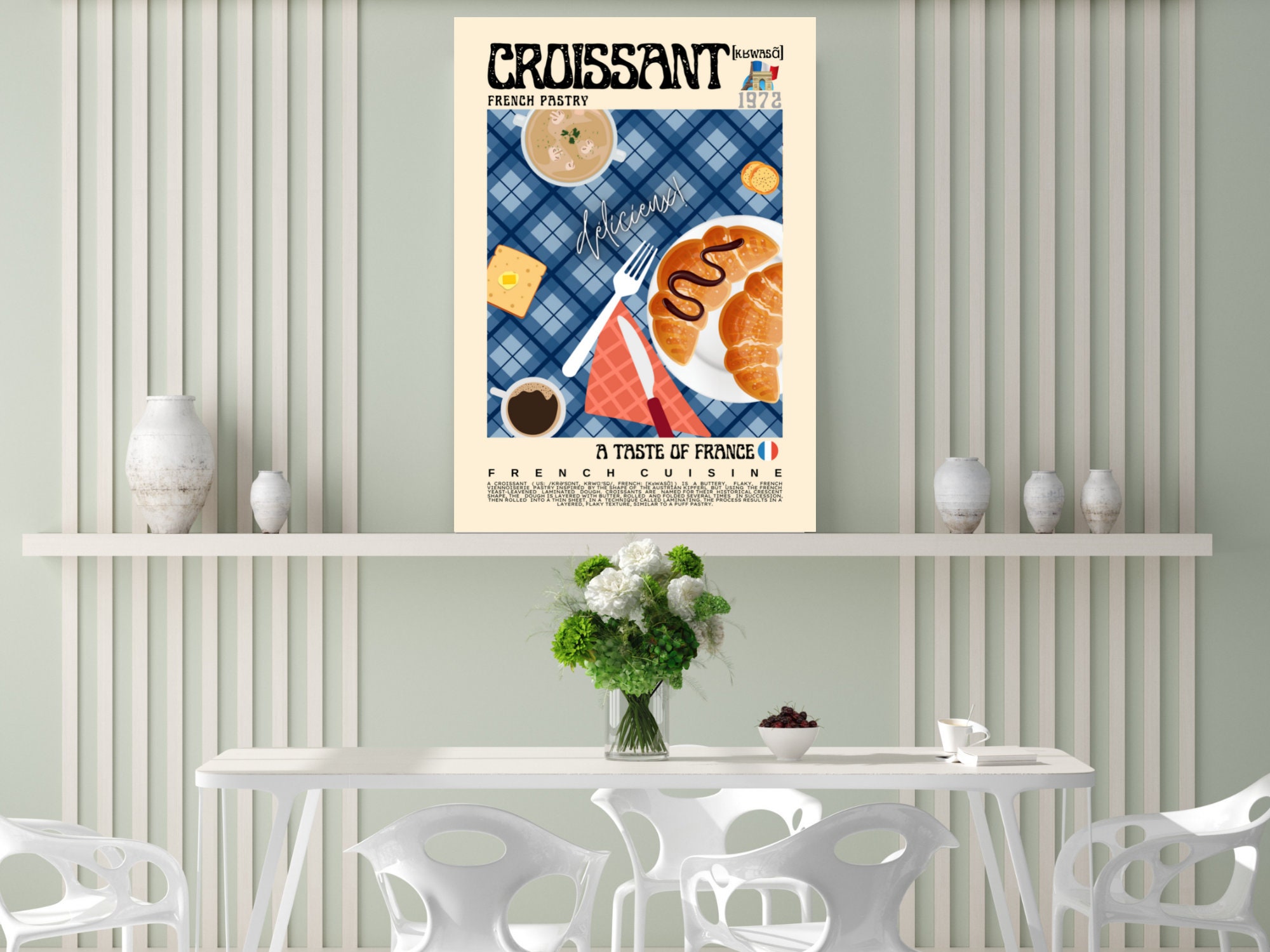 Croissant Poster Vintage Style, French Cuisine Wall Art for Modern ...