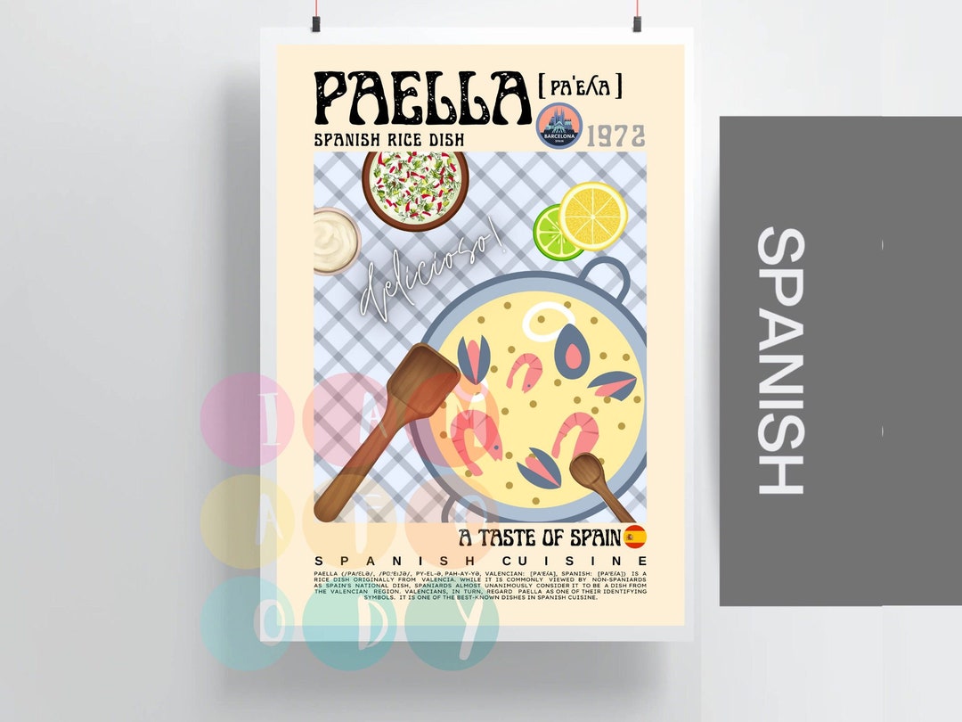 Paella Poster Vintage Style, Spanish Cuisine Wall Art, Spain Food ...