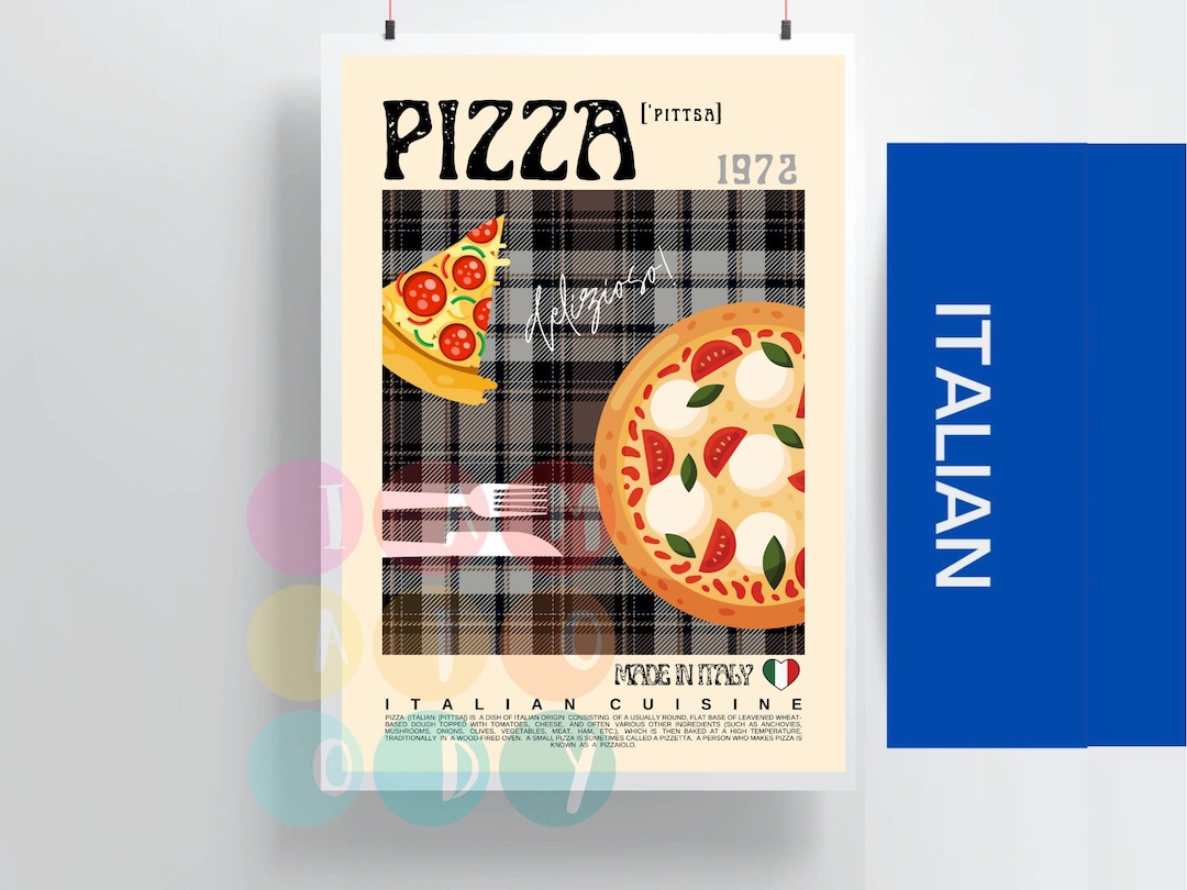 Pizza Poster, Retro Food Print, Italy Cuisine Wall Art, Modern Kitchen ...