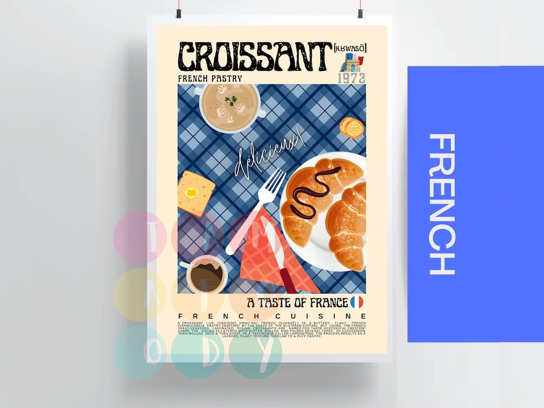Croissant Poster Vintage Style, French Cuisine Wall Art for Modern ...