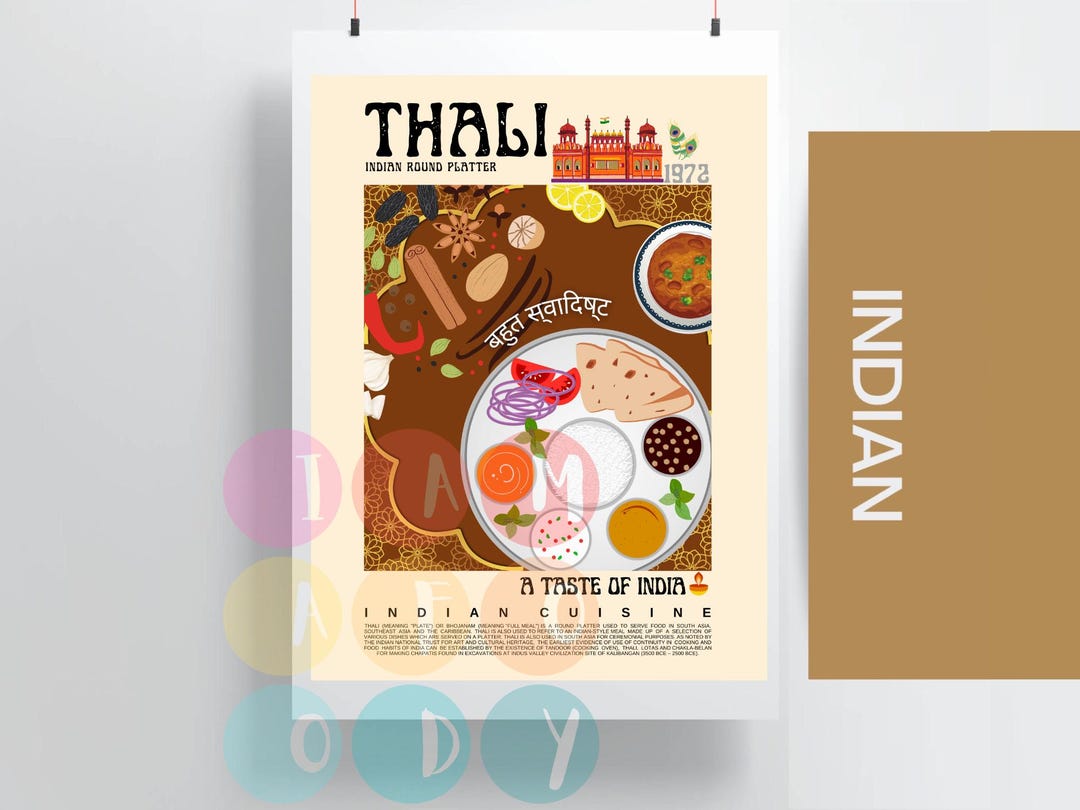 Thali Poster Vintage Style, Indian Cuisine Wall Art, India Food Poster ...