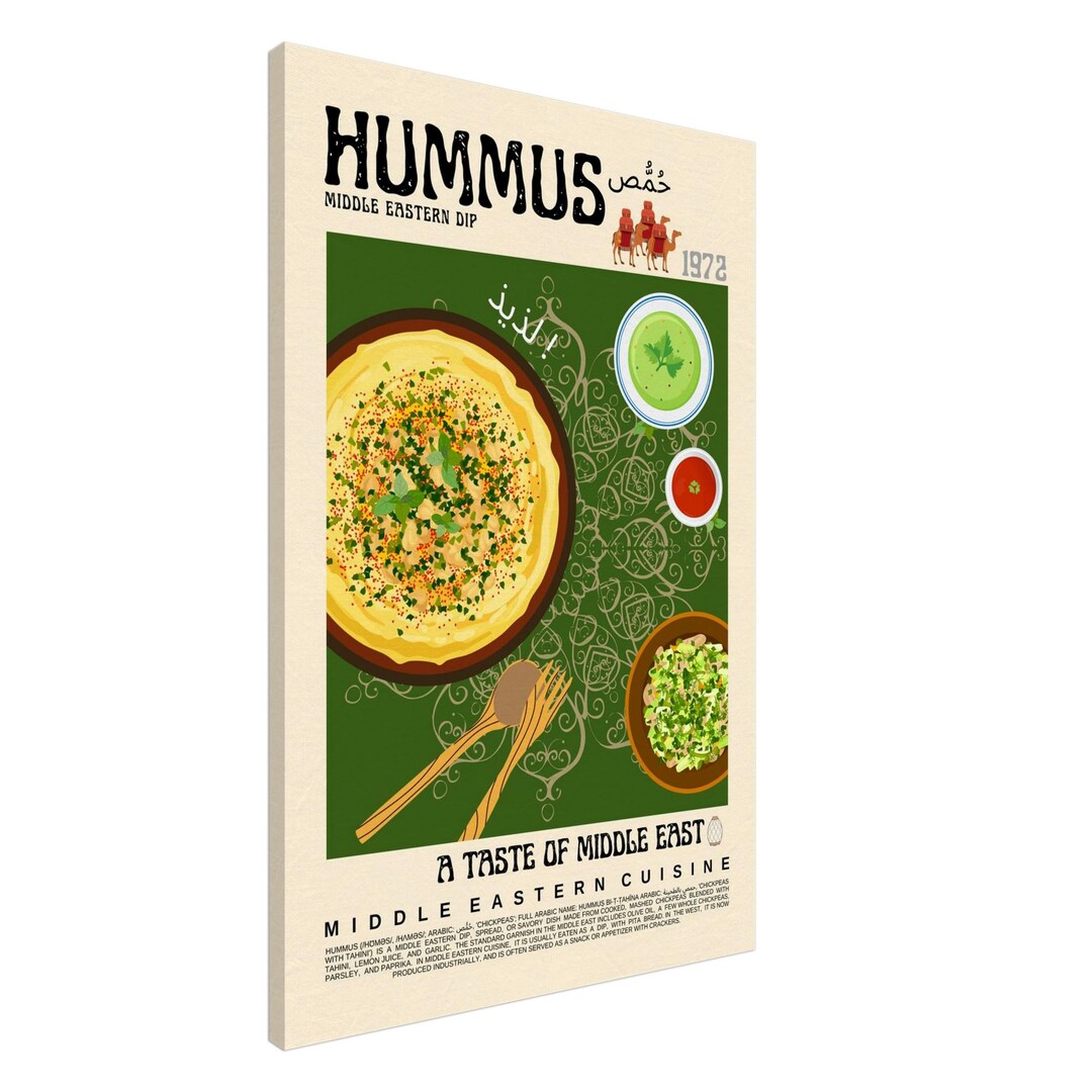 Hummus Canvas Wall Art Retro Style, Middle Eastern Food Wall Art, Food ...