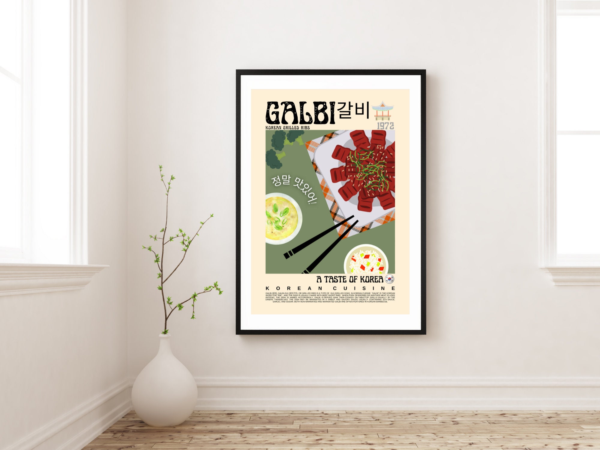 Galbi Poster Retro Style, Korean Food Vintage Wall Art, Korean Cuisine, Modern Kitchen Decor ...
