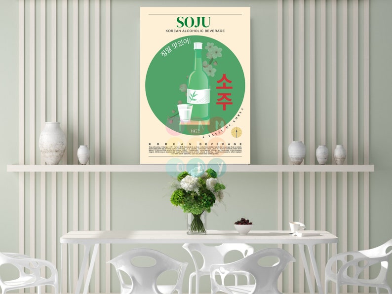 Soju Poster Retro Style, Korean Food Vintage Wall Art, Korean Cuisine ...