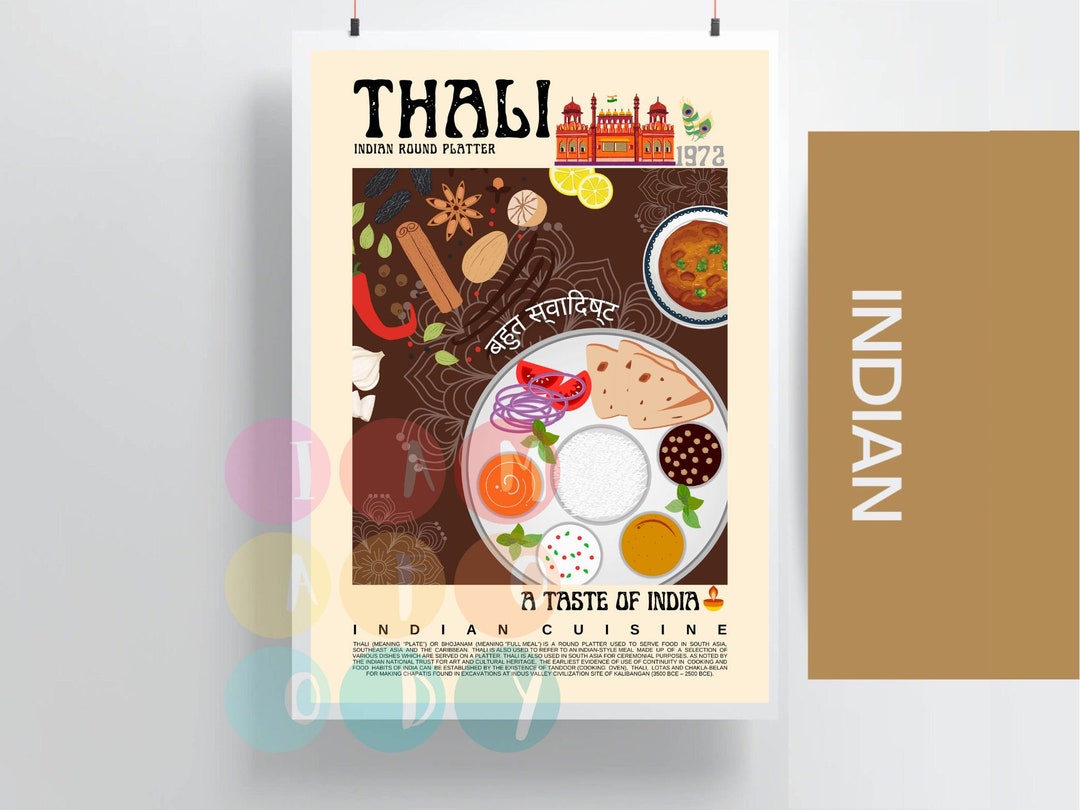 Thali Poster Vintage Style Indian Cuisine Wall Art India - Etsy