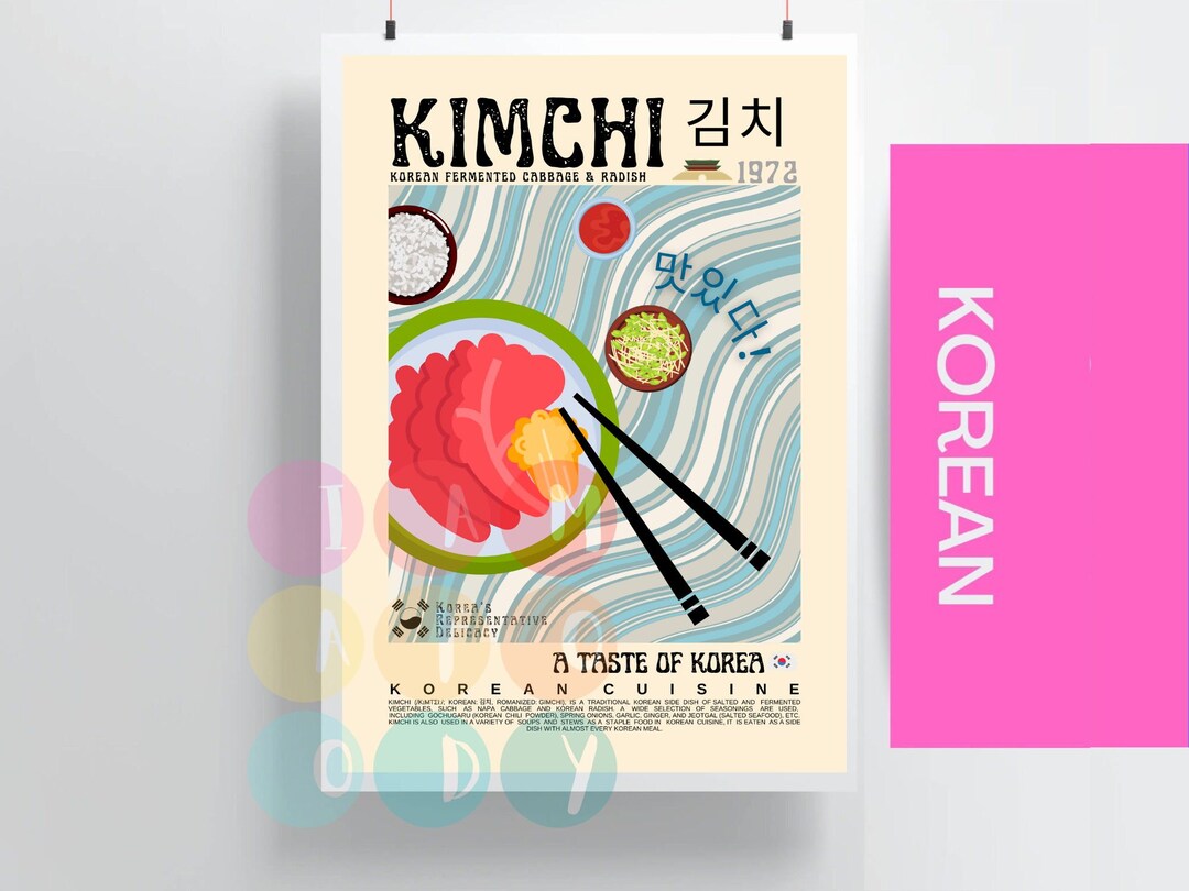 Kimchi Poster Vintage Style, Korean Food Retro Wall Art, Korea Cuisine ...
