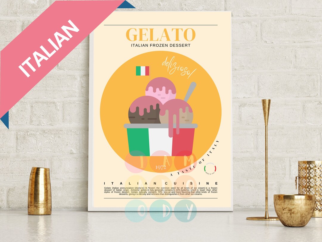 Gelato Poster Retro Style, Italian Cuisine Wall Art, Italy Vintage Food ...