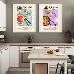 Kimchi Poster Vintage Style, Korean Food Retro Wall Art, Korea Cuisine, Modern Kitchen Decor ...