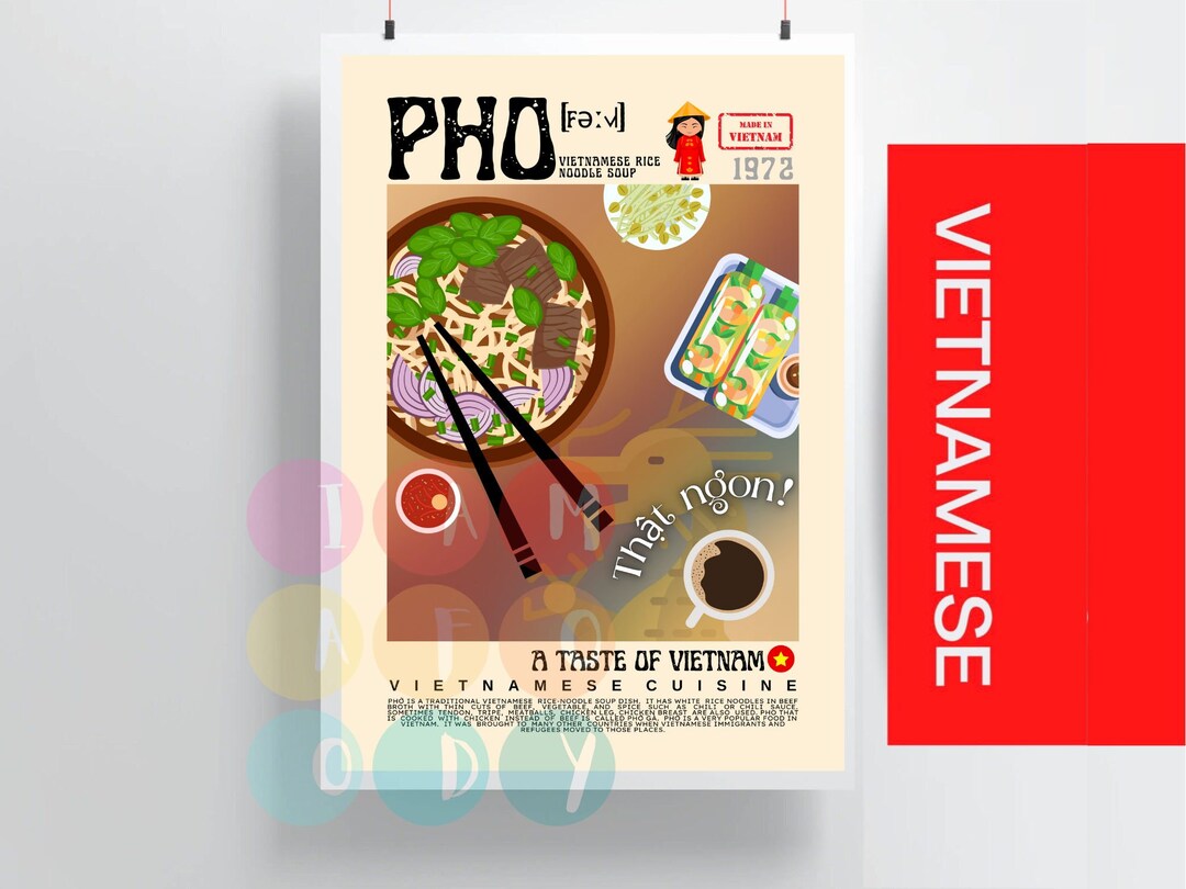Pho Poster Vintage Style Vietnam Food Wall Art Vietnam - Etsy