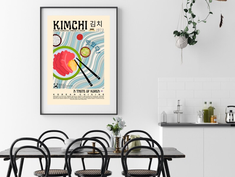 Kimchi Poster Vintage Style, Korean Food Retro Wall Art, Korea Cuisine, Modern Kitchen Decor ...