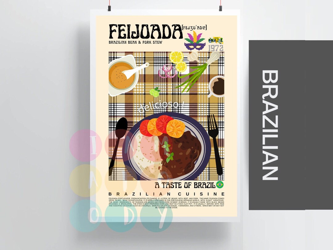 Feijoada Poster Vintage Style, Brazilian Food Wall Art, Brazil Cuisine ...