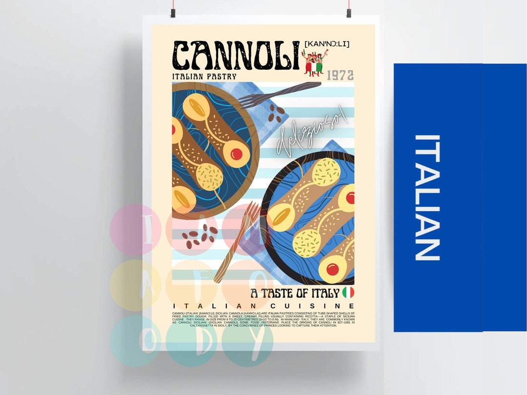 Cannoli Poster Vintage Style, Italian Pastry Cuisine Wall Art, Modern ...