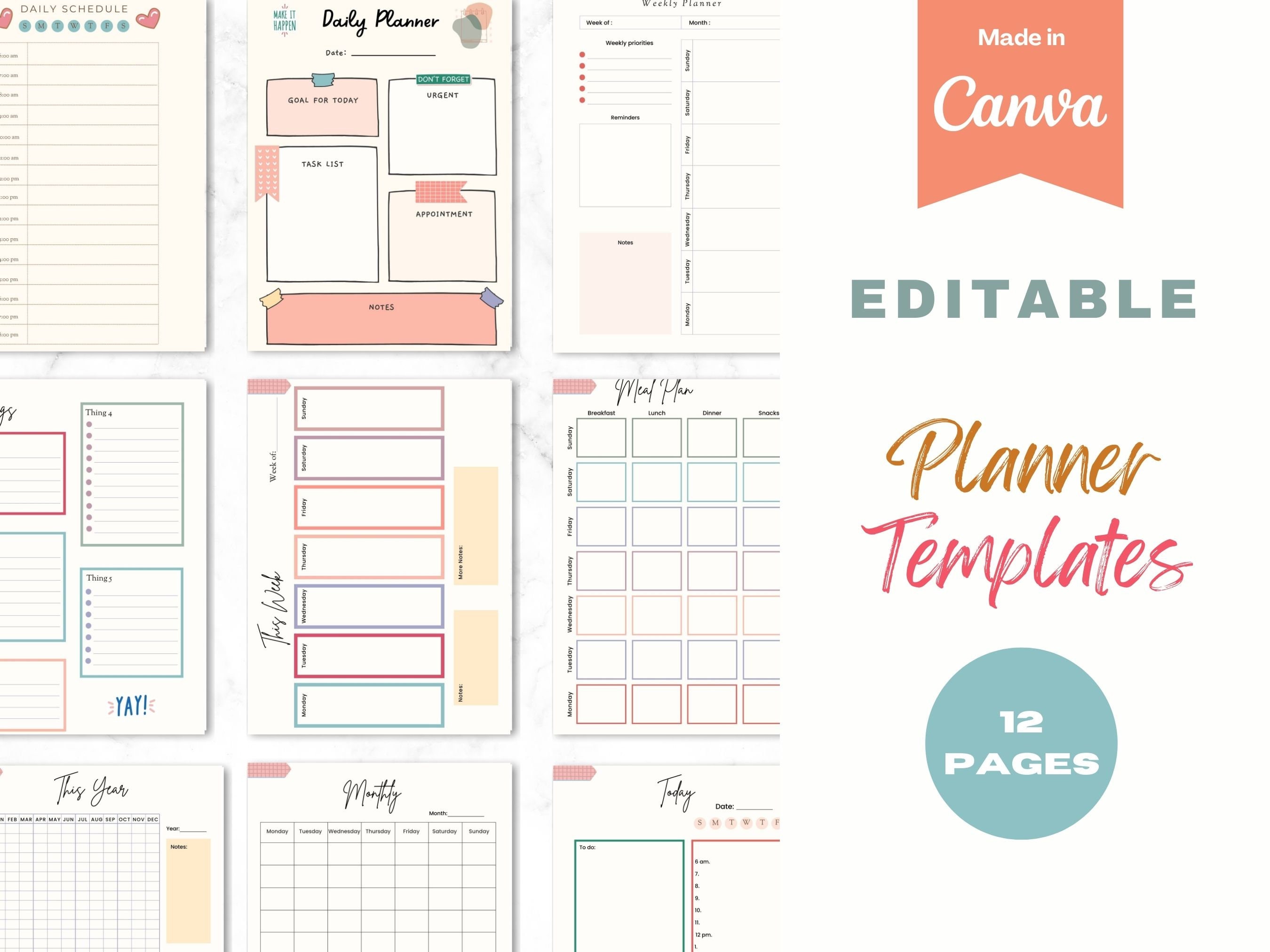 Editable Printable Planner Template Canva, Canva Template Kit, Daily ...