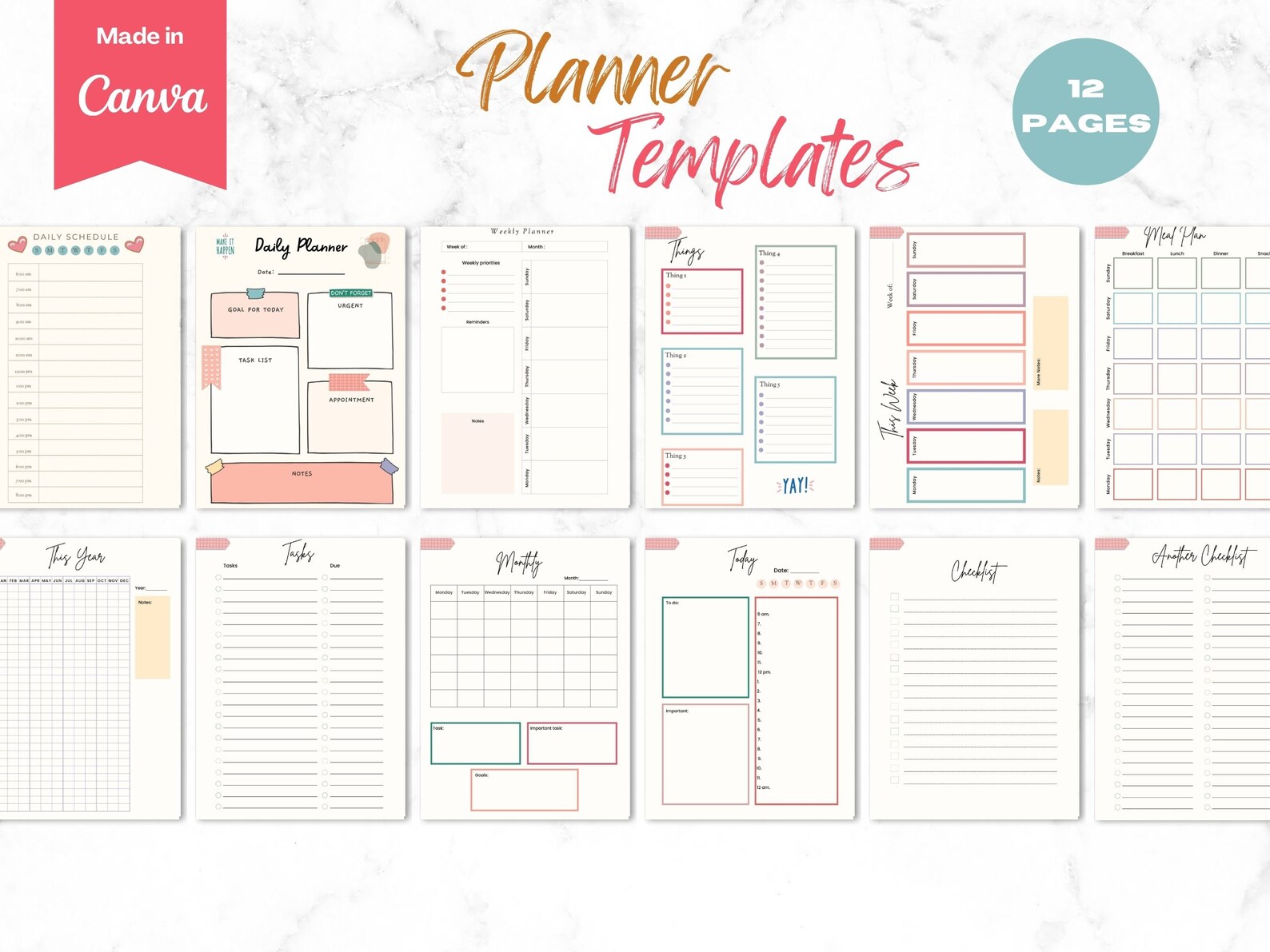 Editable Printable Planner Template Canva, Canva Template Kit, Daily ...