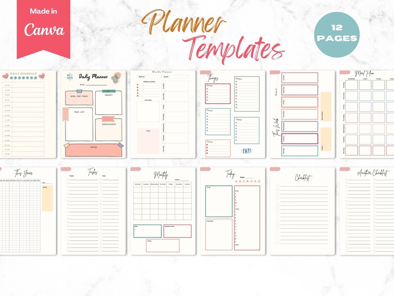Editable Printable Planner Template Canva, Canva Template Kit, Daily ...